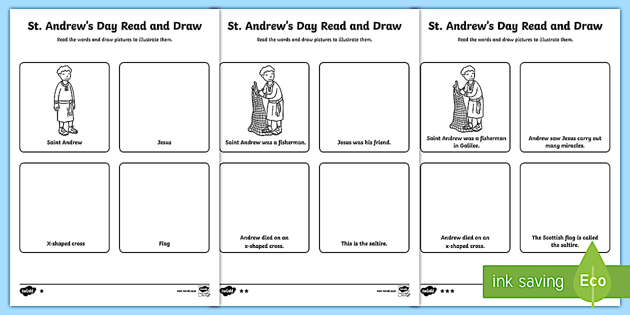 Lower Ability St Andrew's Day Differentiated Read and Draw Worksheet