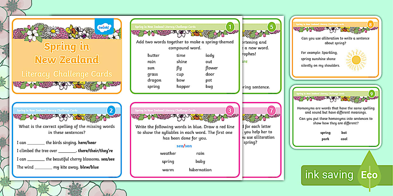 Year 3-4 Spring in New Zealand Literacy Challenge Cards