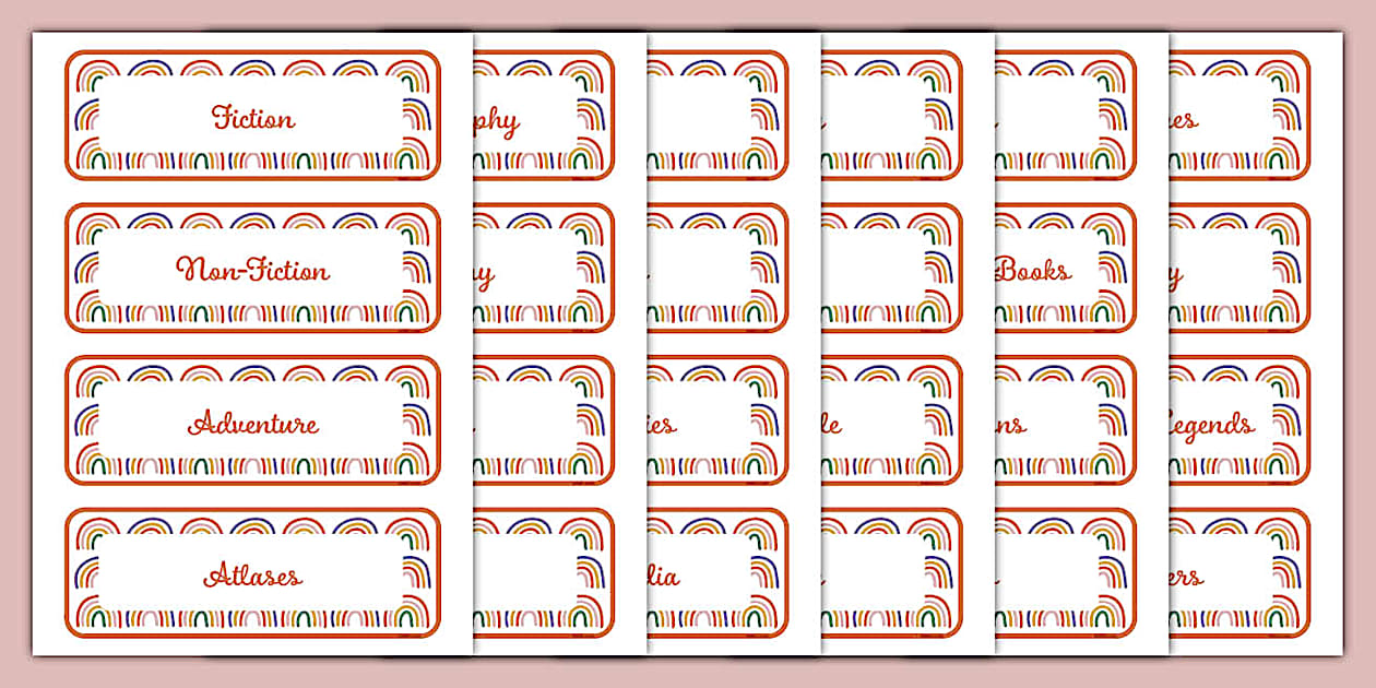 Muted Rainbow Themed Book Genre Library Labels - Twinkl