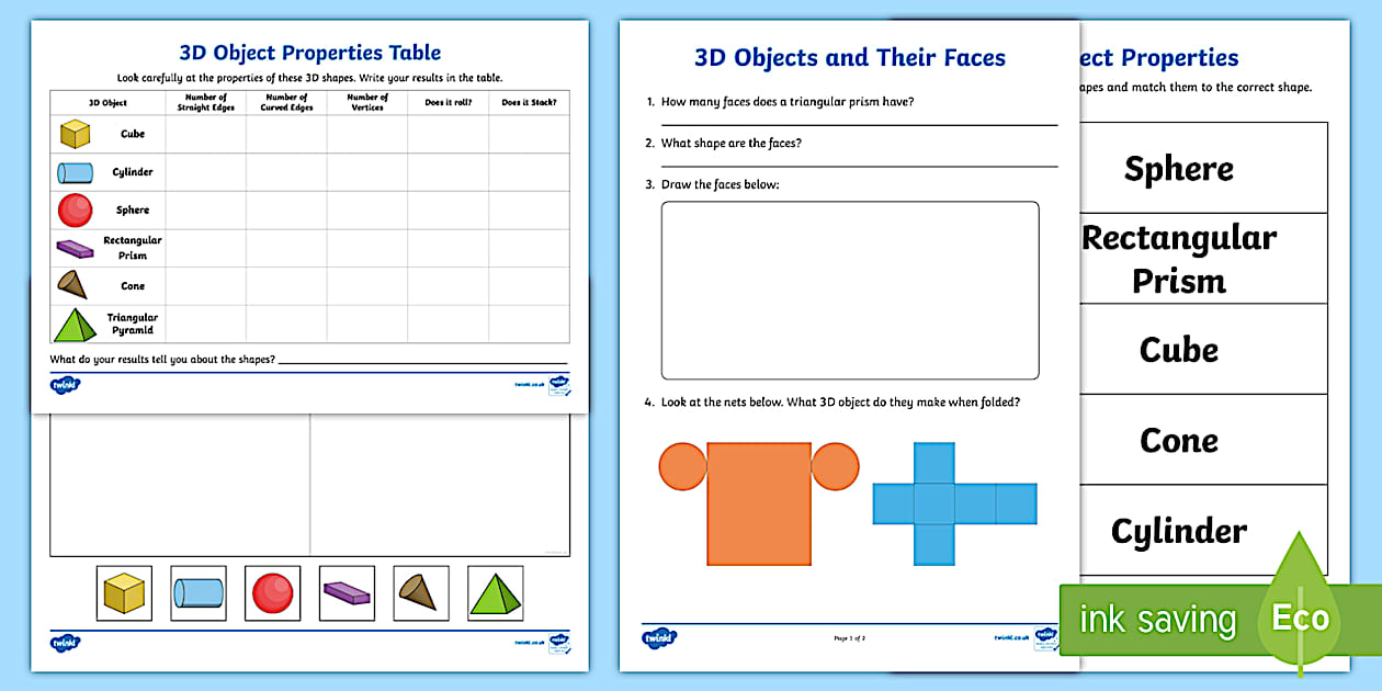Maths Worksheet | Geometry | 3D Shapes Activity Sheets
