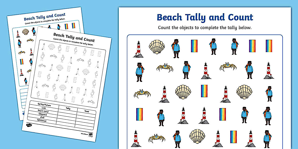 👉 Beach Tally and Count Worksheet (teacher made) - Twinkl