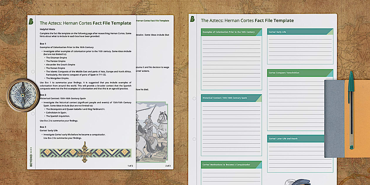 The Aztecs: Hernan Cortes Fact File Template - Twinkl