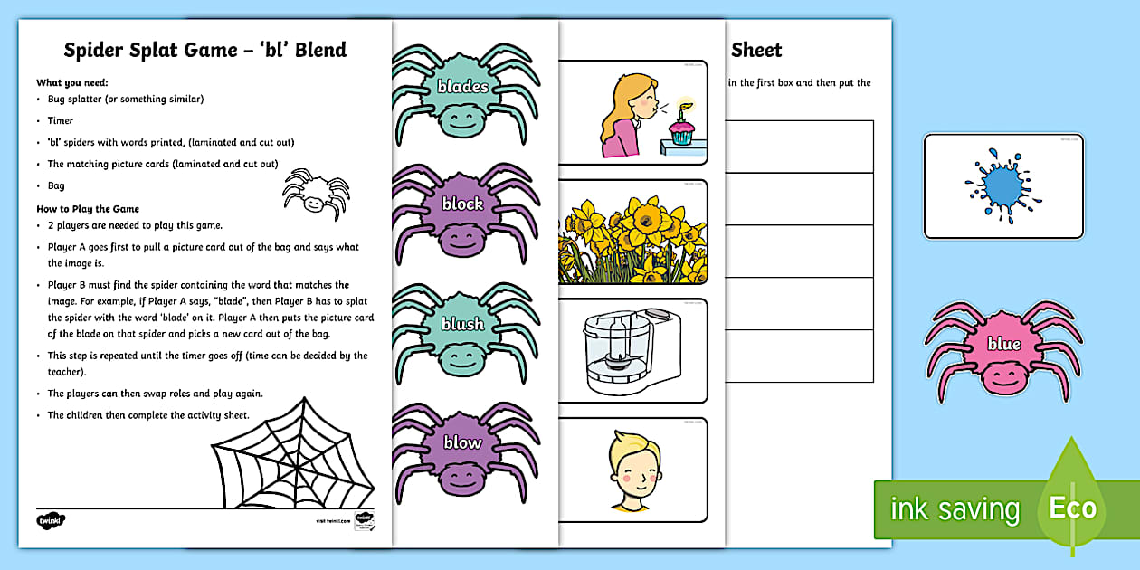 Editable Spider Splat 'bl' Blends Game (teacher made)