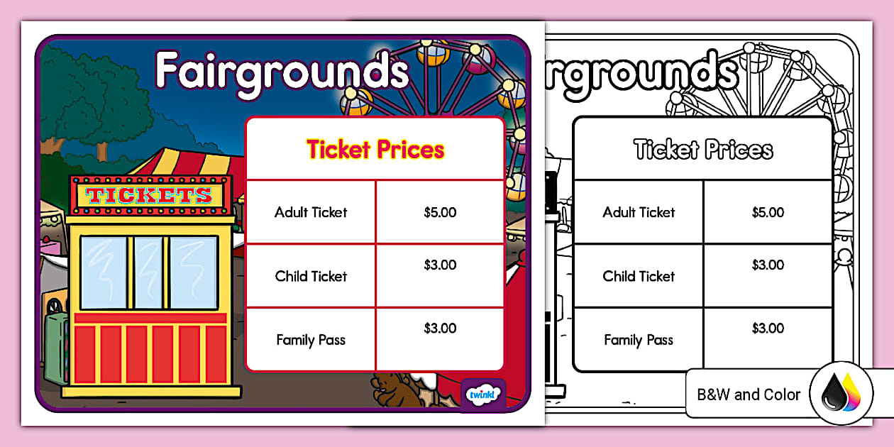 Fairgrounds Dramatic Play Ticket Price List Sign - Twinkl