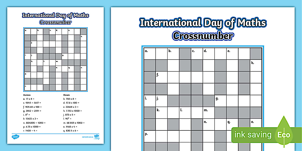 International Day of Maths Crossnumber Puzzle | Twinkl