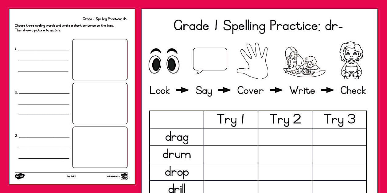 Grade 1 English -Phonics - Worksheet: Spelling Practice dr-