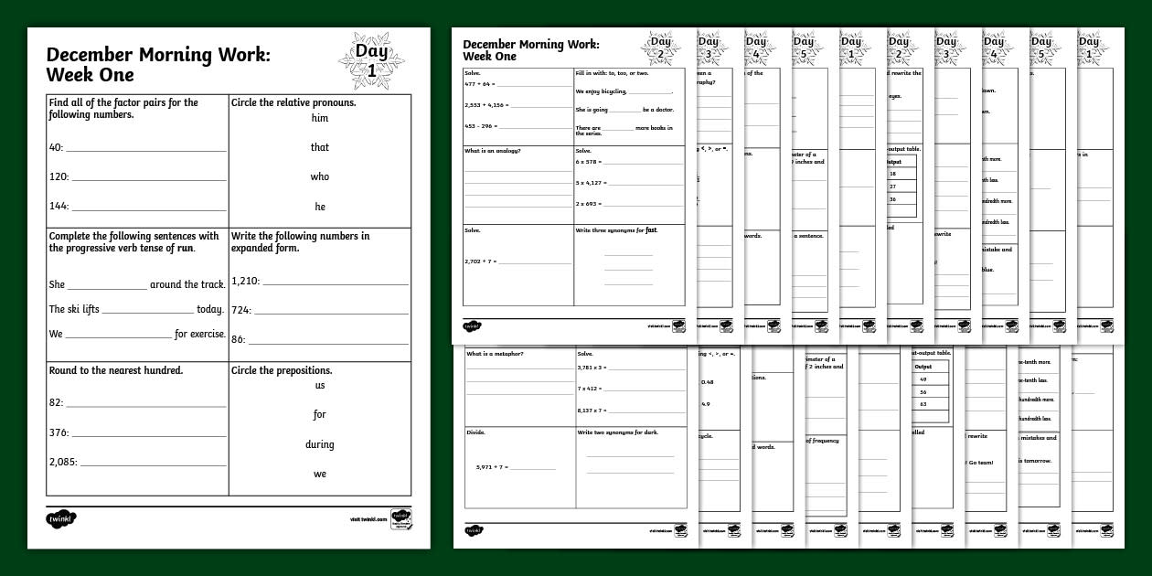 Fourth Grade December Morning Work Bundle (teacher made)