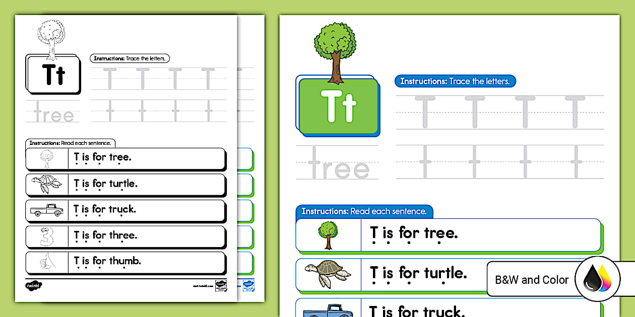 Letter T Fluency Sentences for ELL Alphabet Activity Worksheet