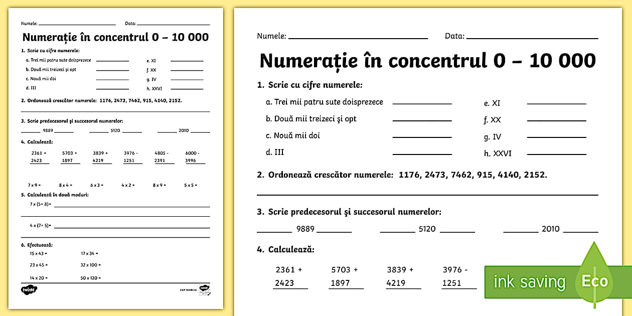 Editable Numerația 0-10000 - Fișă de lucru - Twinkl