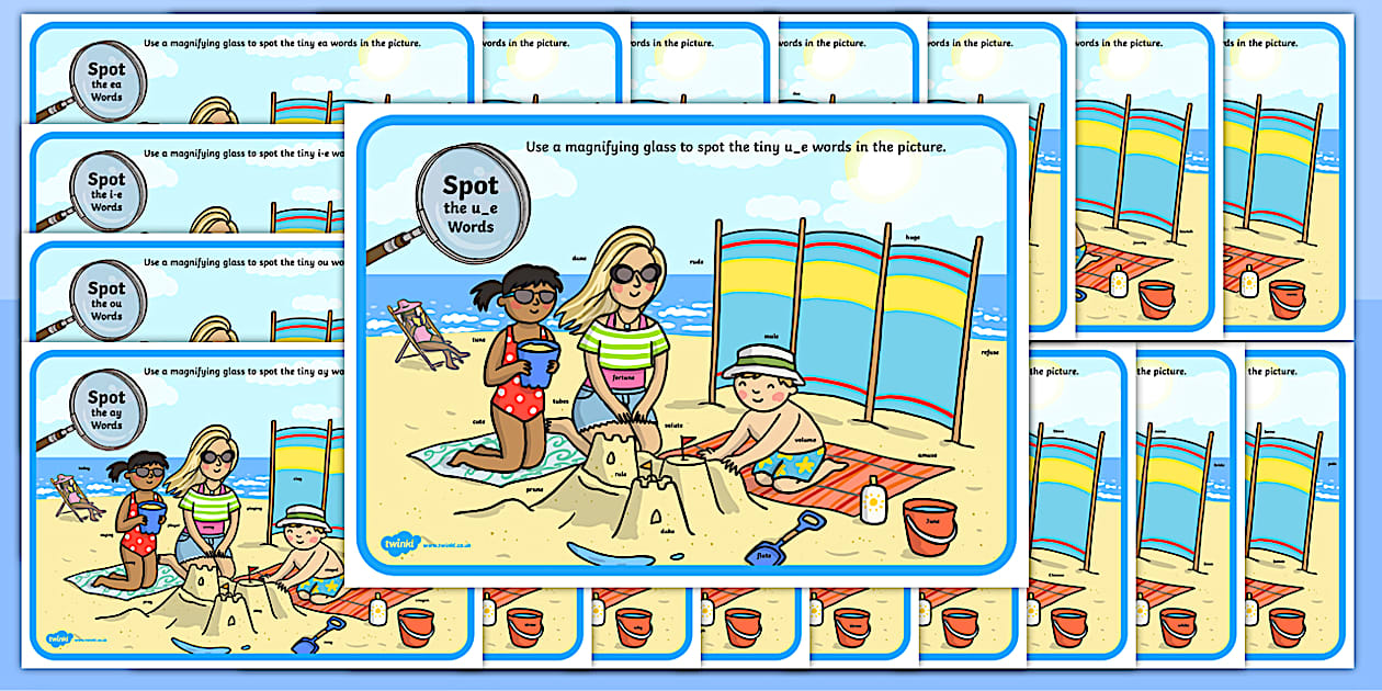 Phase 5 Words Beach Scene Magnifying Glass Activity Pack