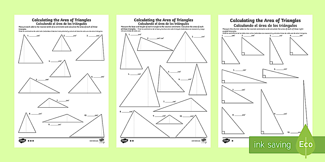 Differentiated Calculating the Area of Triangles Worksheets English/Spanish