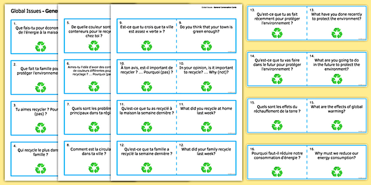 Global Issues Question Cards French