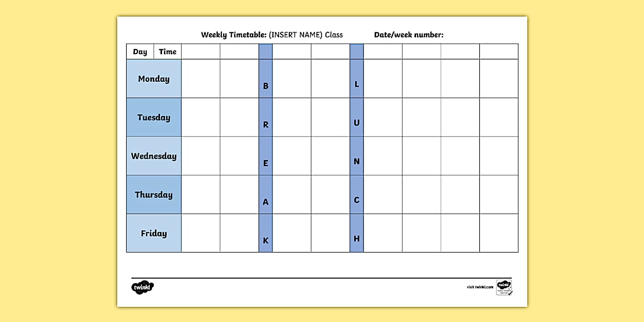 Sample Reception Class Timetable | Editable Template