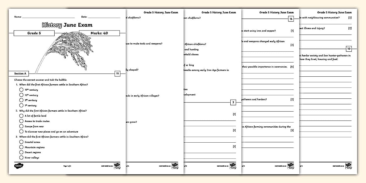 Grade 5 History Term 2 PDF Exam | Twinkl South Africa