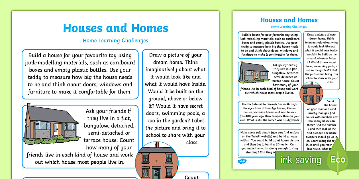 Black and White EYFS Houses and Homes Home Learning Challenges ...