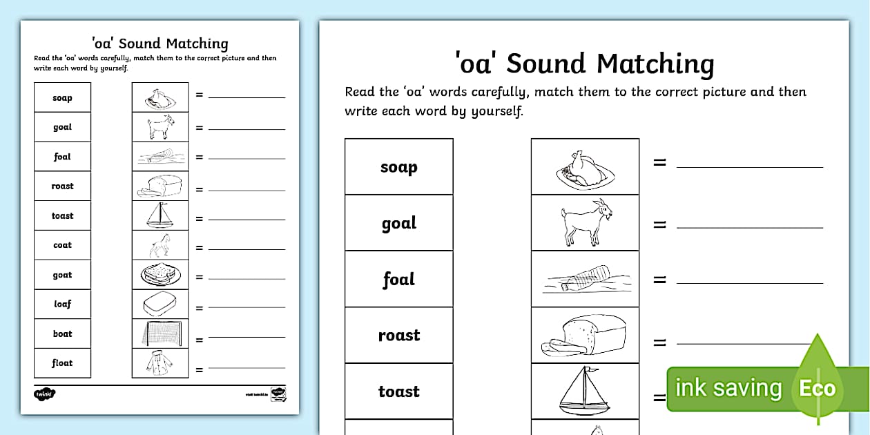 'oa' sound Matching Activity Sheet (teacher made) - Twinkl
