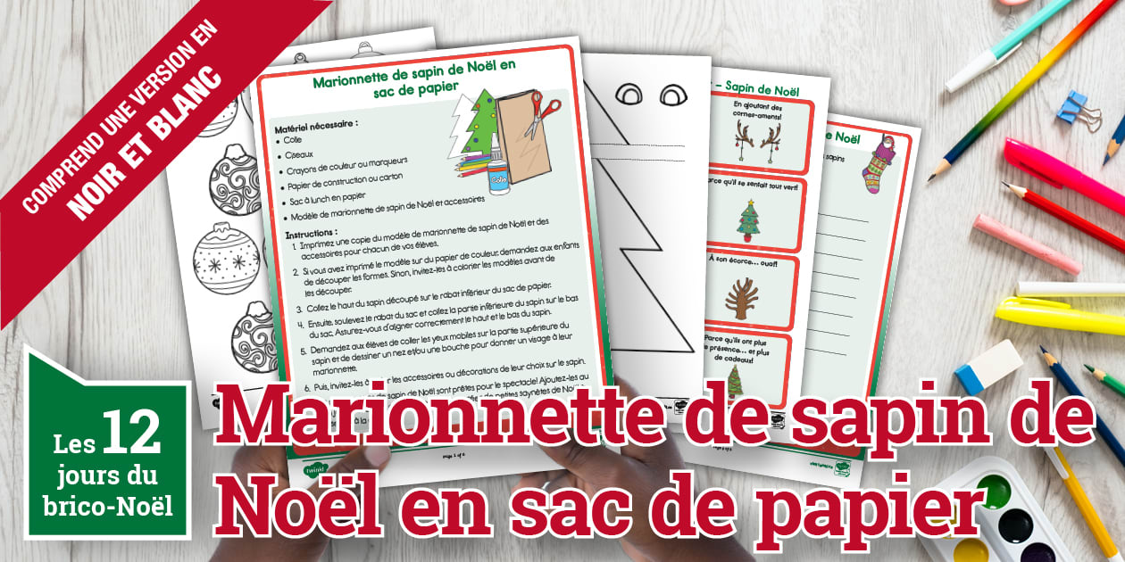 12 Days of Craftsmas: Paper Bag Christmas Tree Puppet French