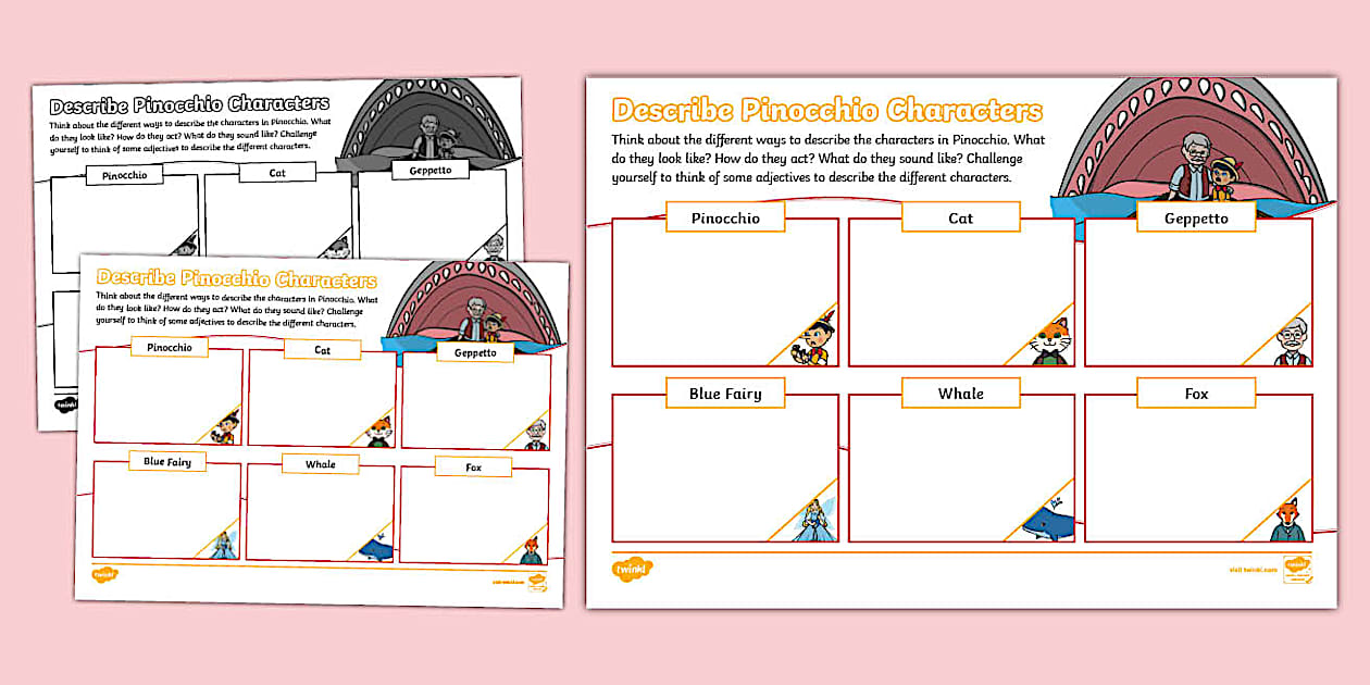 Pinocchio Characters Adjectives Worksheet (teacher made)