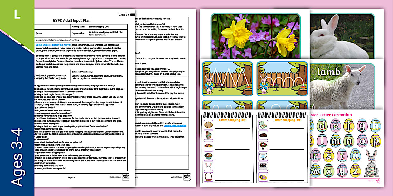 EYFS Easter Shopping Lists Adult Input Plan and Resource Pack (New EYFS ...