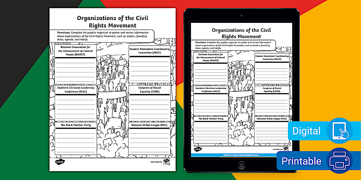 Organizations of the Civil Rights Movement Graphic Organizer for 6th ...