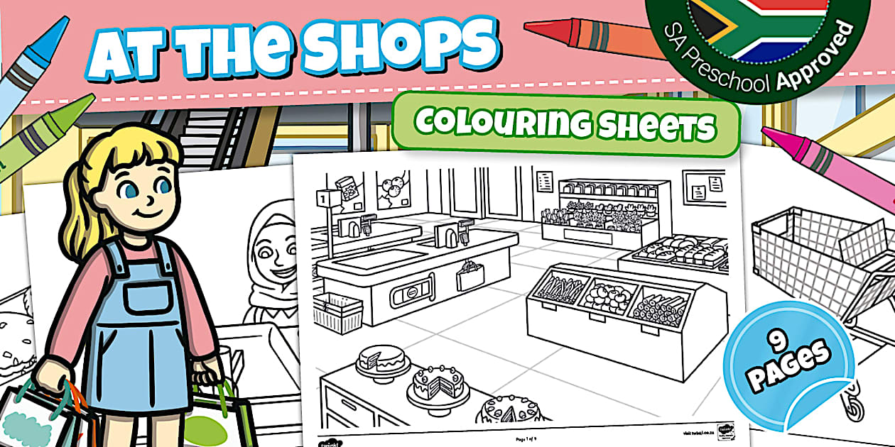 Preschool: At the Shops-Colouring Sheets