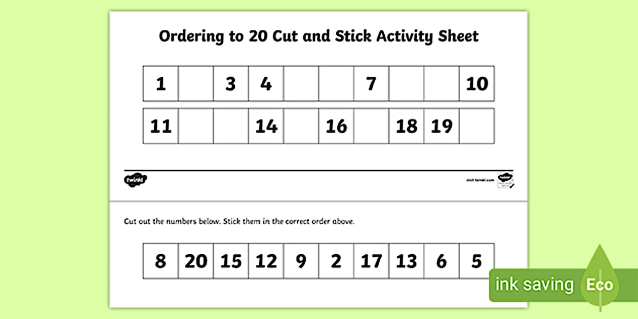 Ordering Numbers to 20 Worksheet (teacher made) - Twinkl