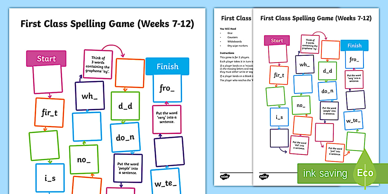 First Class Spelling (Weeks 7-12) Board Game (teacher made)