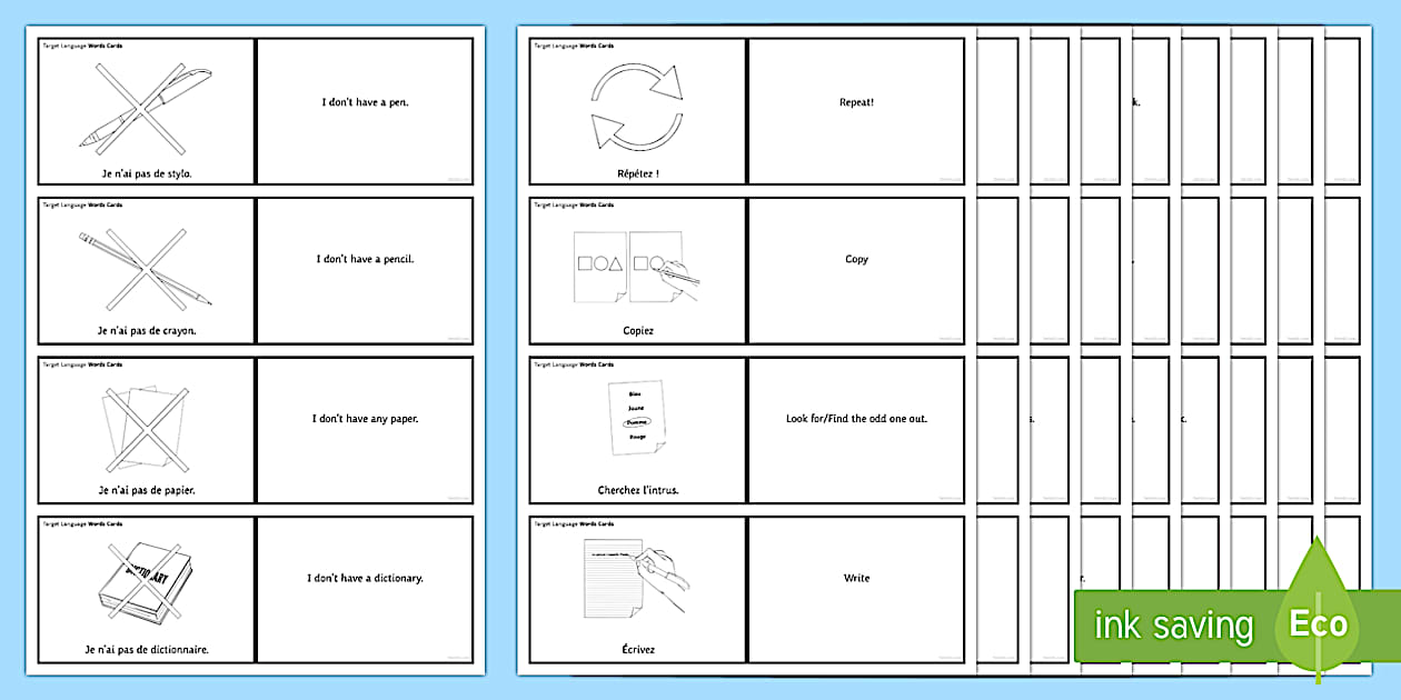 French Target Language Word Cards