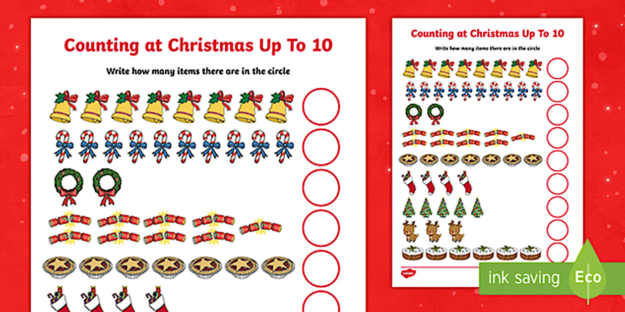 Counting at Christmas Worksheet Up to 10 (Teacher-Made)
