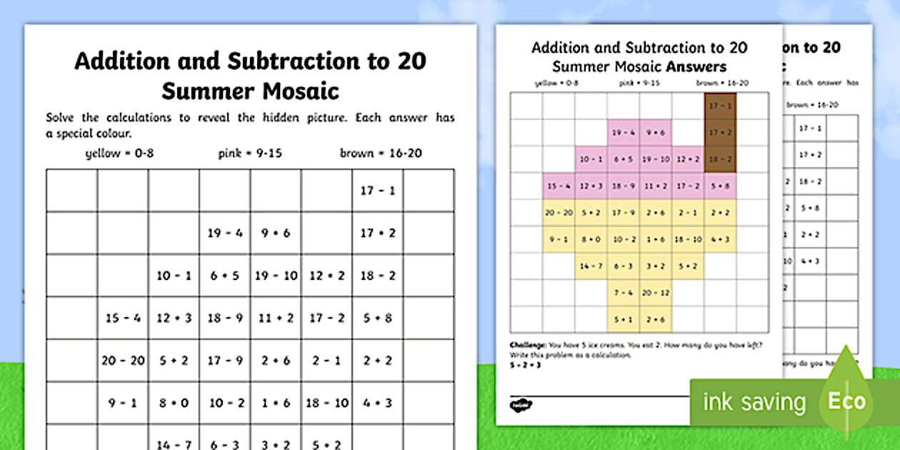 Addition and Subtraction within 20 Worksheet (teacher made)