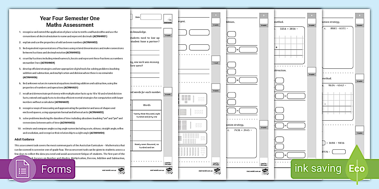 Year 4 Maths Test - Semester One | Twinkl Worksheets