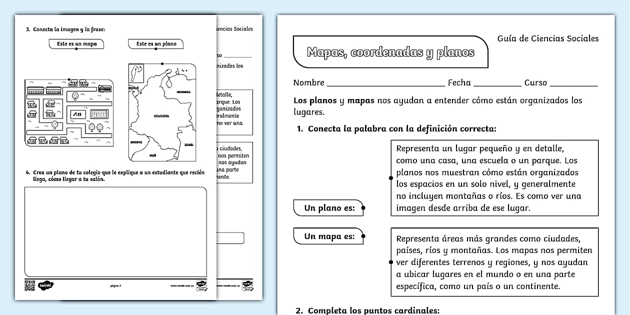 Guía Ciencias Sociales 2° - Mapas y planos - Twinkl Colombia