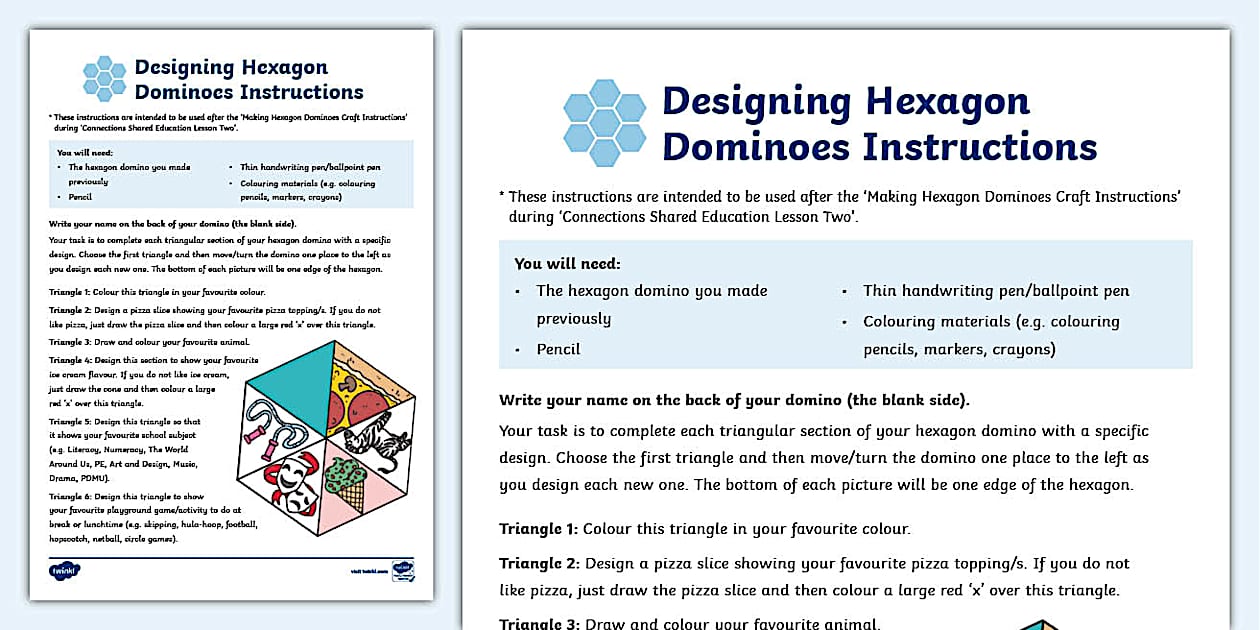 Designing Hexagon Dominoes Instructions (teacher made)