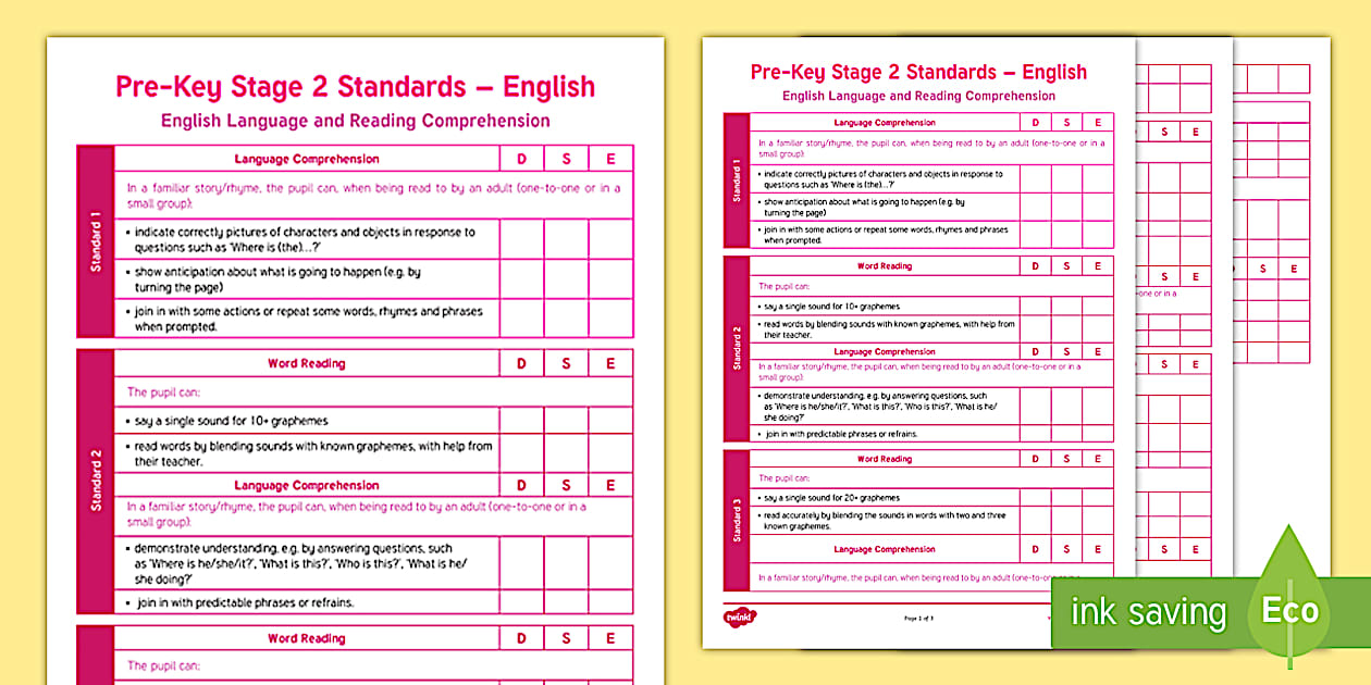 Pre-Key Stage Standards KS2 English Reading Assessment Overview