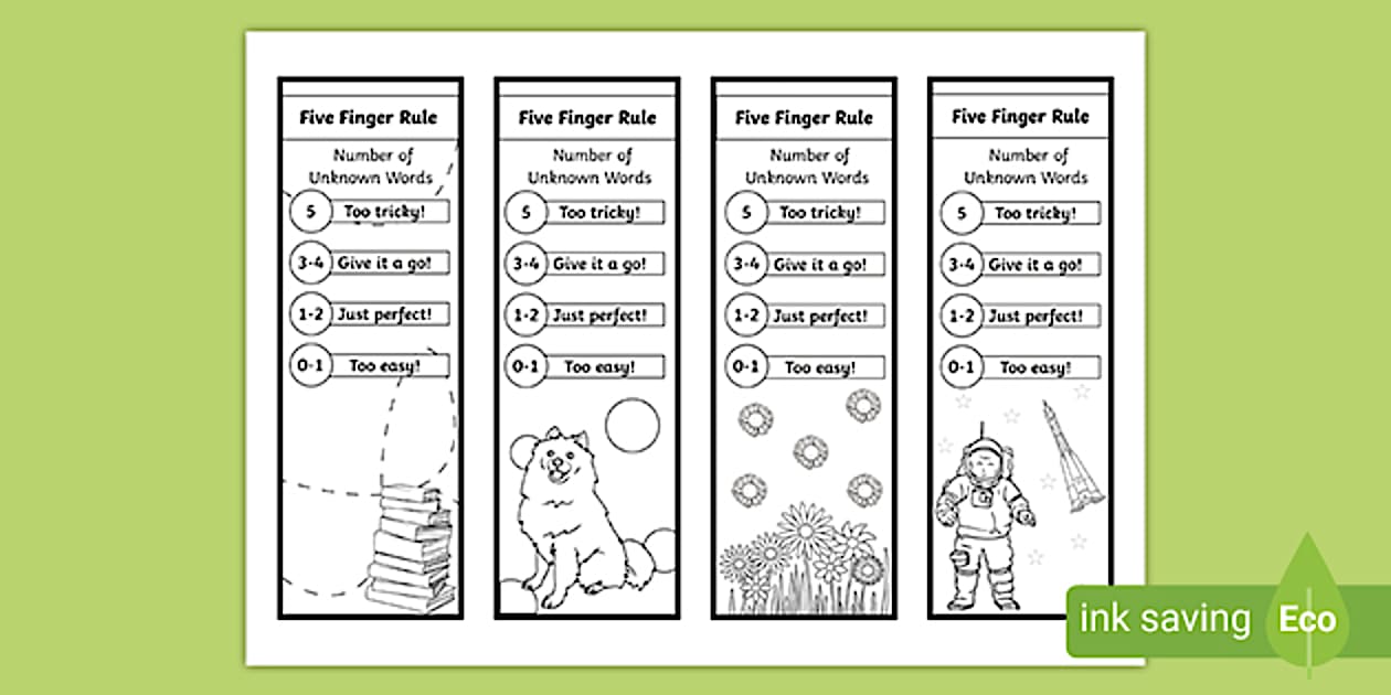 Five Finger Rule Colouring Bookmarks (Teacher-Made) - Twinkl