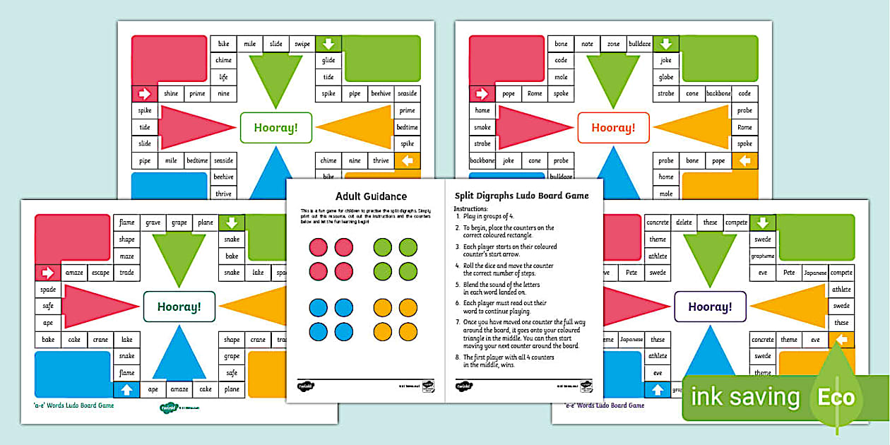Split Digraphs Ludo Board Game Activity Pack (teacher made)