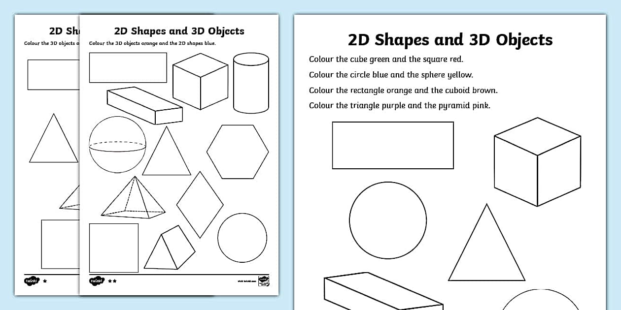 2D Shapes and 3D Objects Colouring Sheets (teacher made)