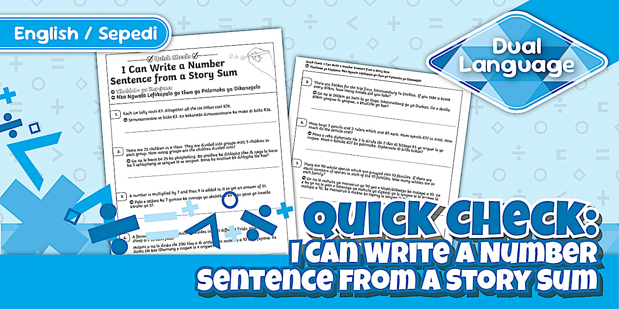 Grade 4 Maths Write a Number Sentence from a Story Sepedi/En