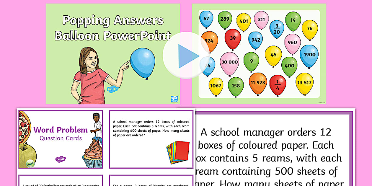 UKS2 Maths Word Problems and Popping Answers Balloon Activity