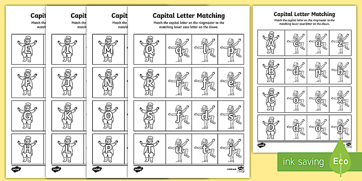 Circus Themed Capital Letter Matching Worksheet - Twinkl