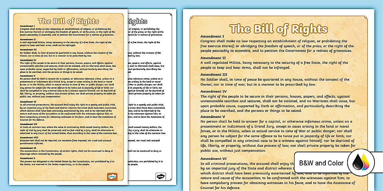 The Bill of Rights Poster (l'enseignant a fait) - Twinkl