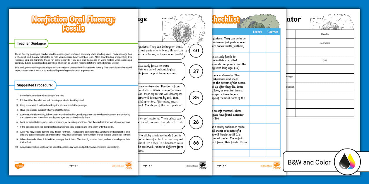 Third Grade Nonfiction Oral Fluency Assessment: Fossils