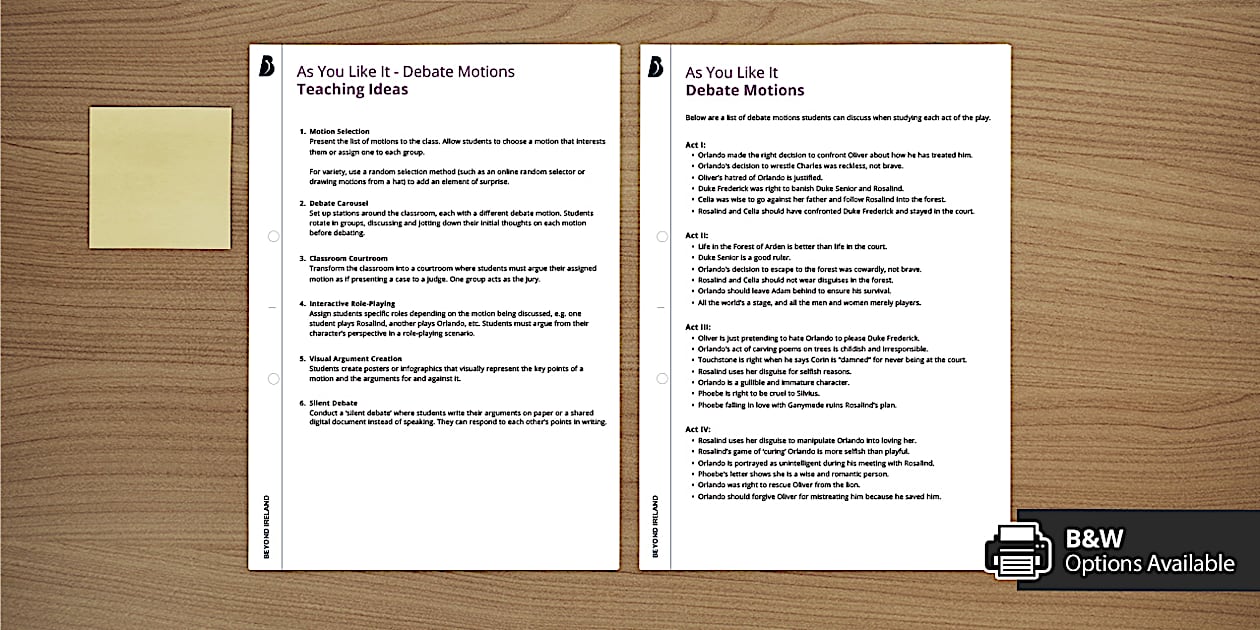 As You Like It Debate Motions (Teacher-Made) - Twinkl