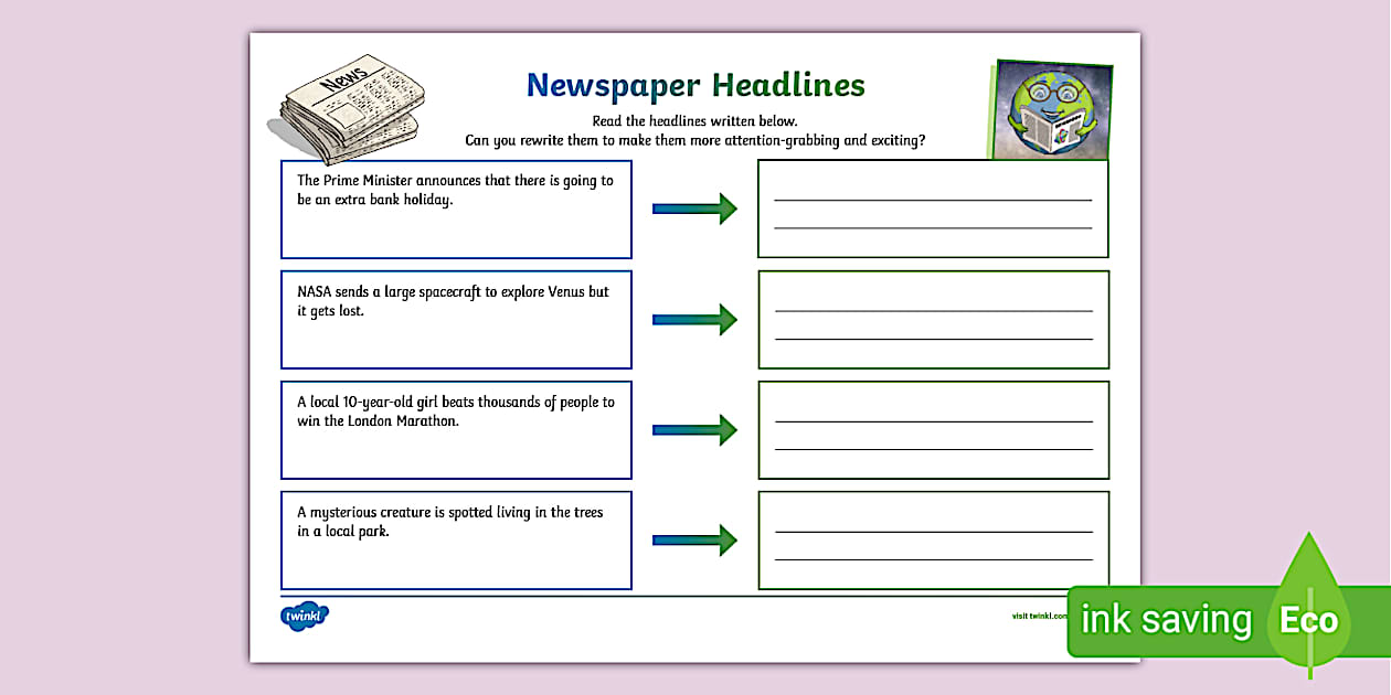 Newspaper Headlines Activity, Headlines, Newspaper Reports