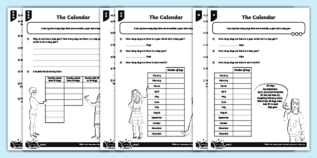 The Calendar Differentiated Worksheets - Twinkl