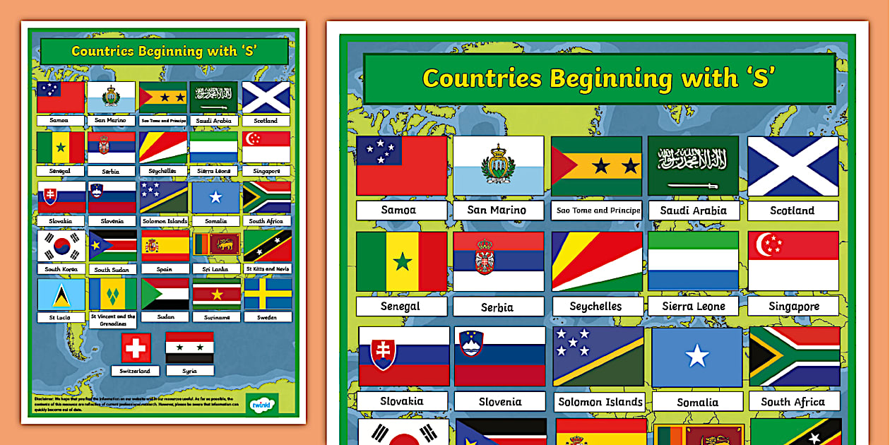 Countries Starting With S Display Poster | Twinkl Geography