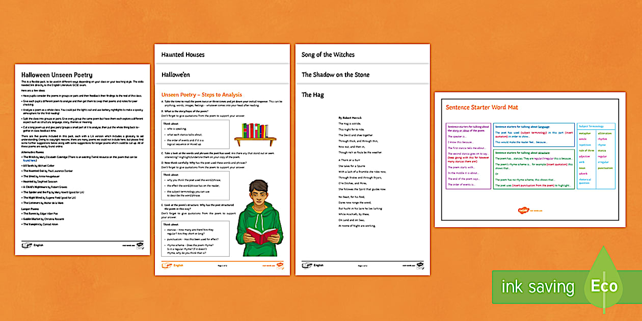 Halloween Unseen Poetry Differentiated Activity Pack