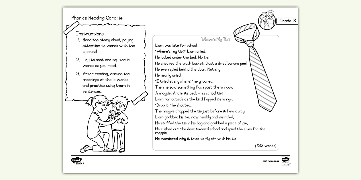G3 Phonics - T2 - ie sound - Reading Card (CAPS) - Twinkl