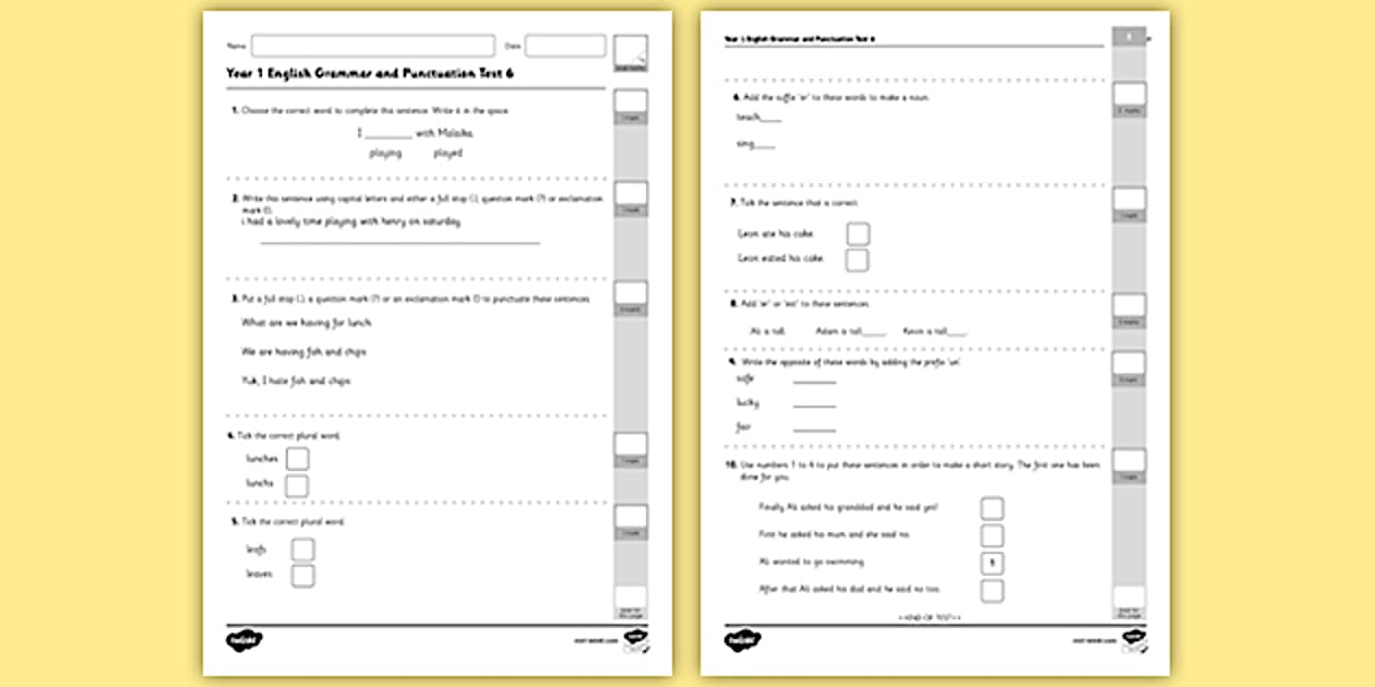 Grammar and Punctuation Test 6 | Literacy Test Practice - Y1