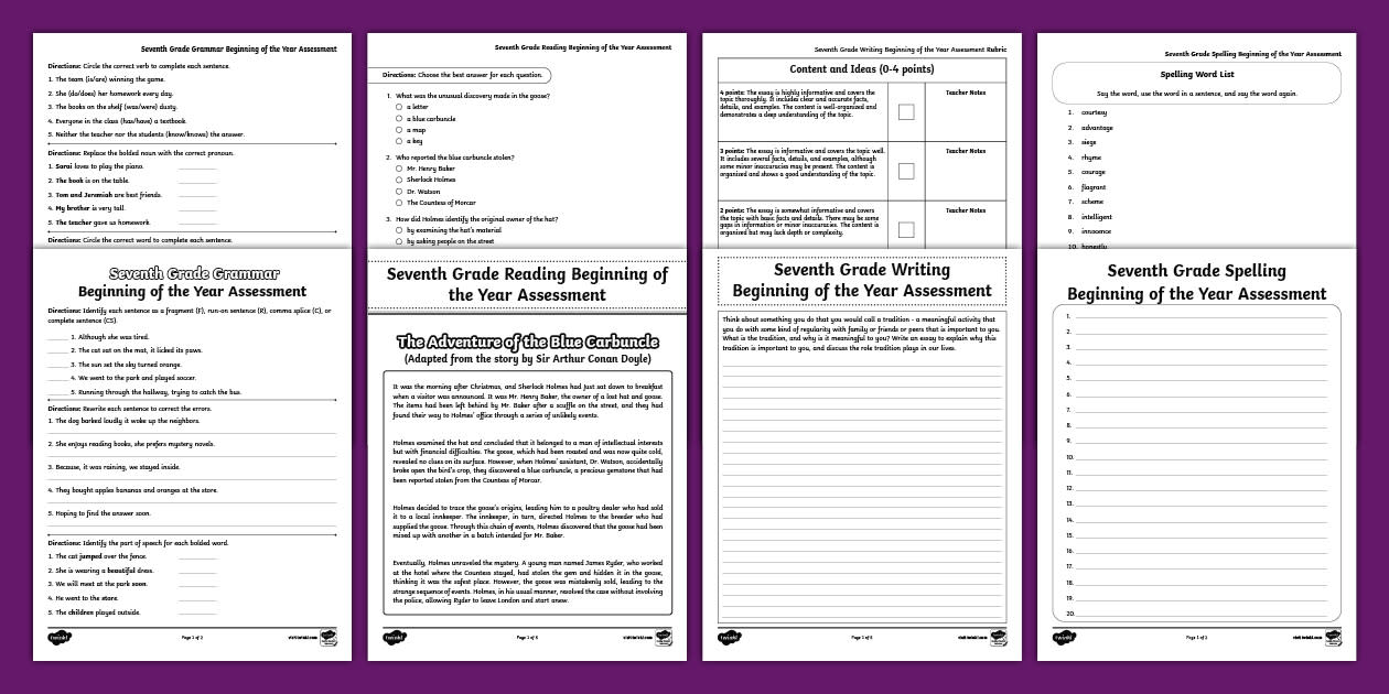 Seventh Grade Beginning of the Year ELA Assessment Pack